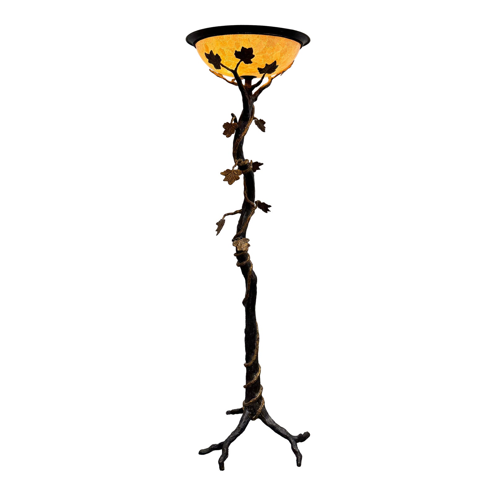 Maitland Smith Patinated Metal Tree Form Floor Lamp W/ Leaves | Chairish