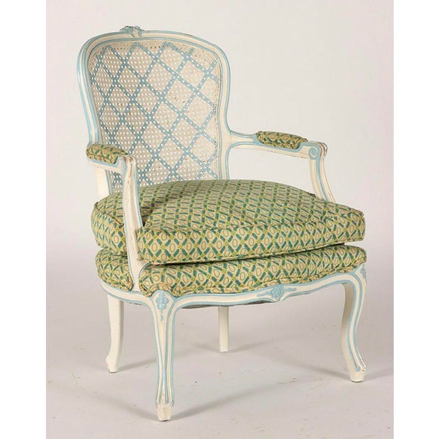 Mid Century French Louis XV Style Cane Arm Chair Painted With ...