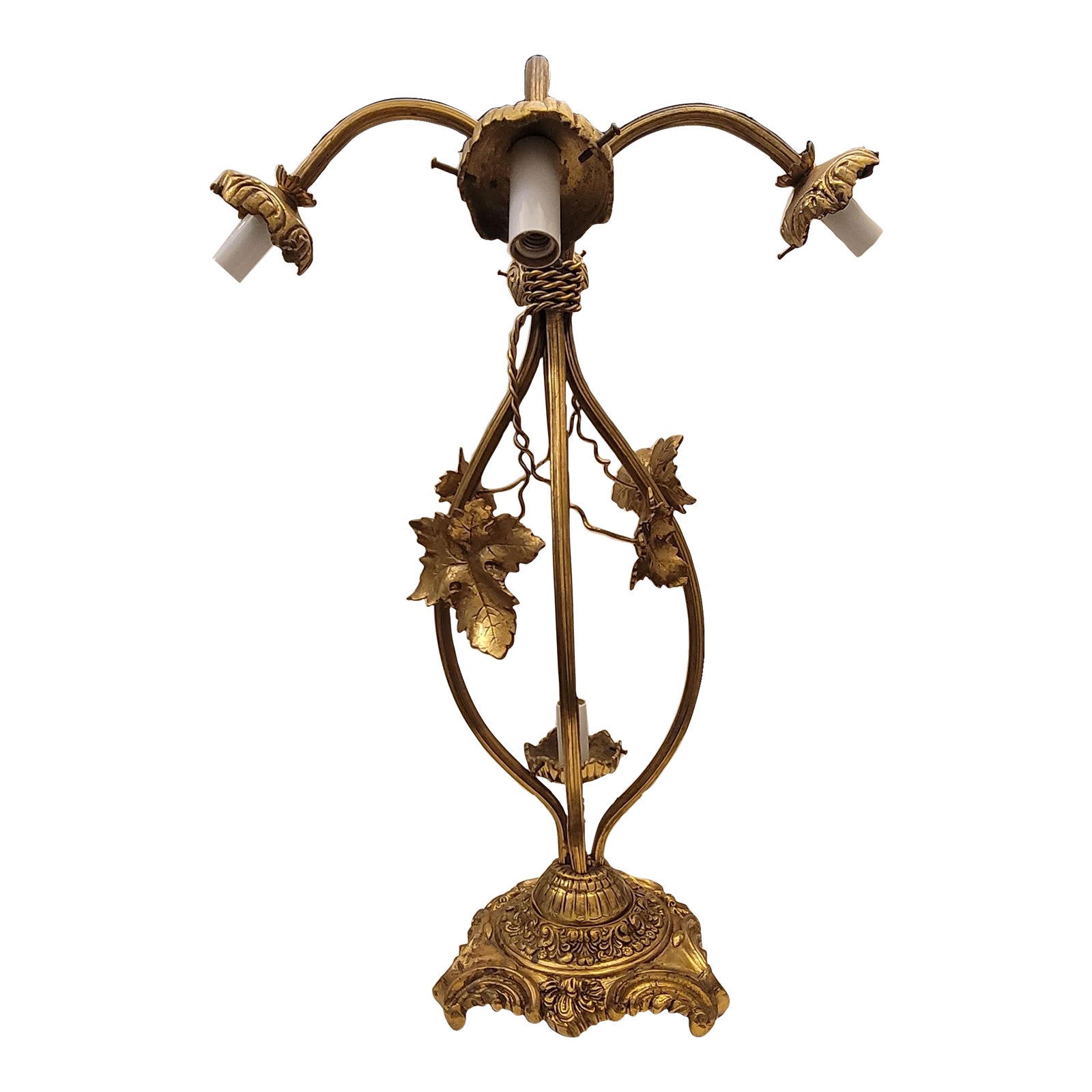1940s 5 Light Bronze Grape Vine Table Lamp | Chairish