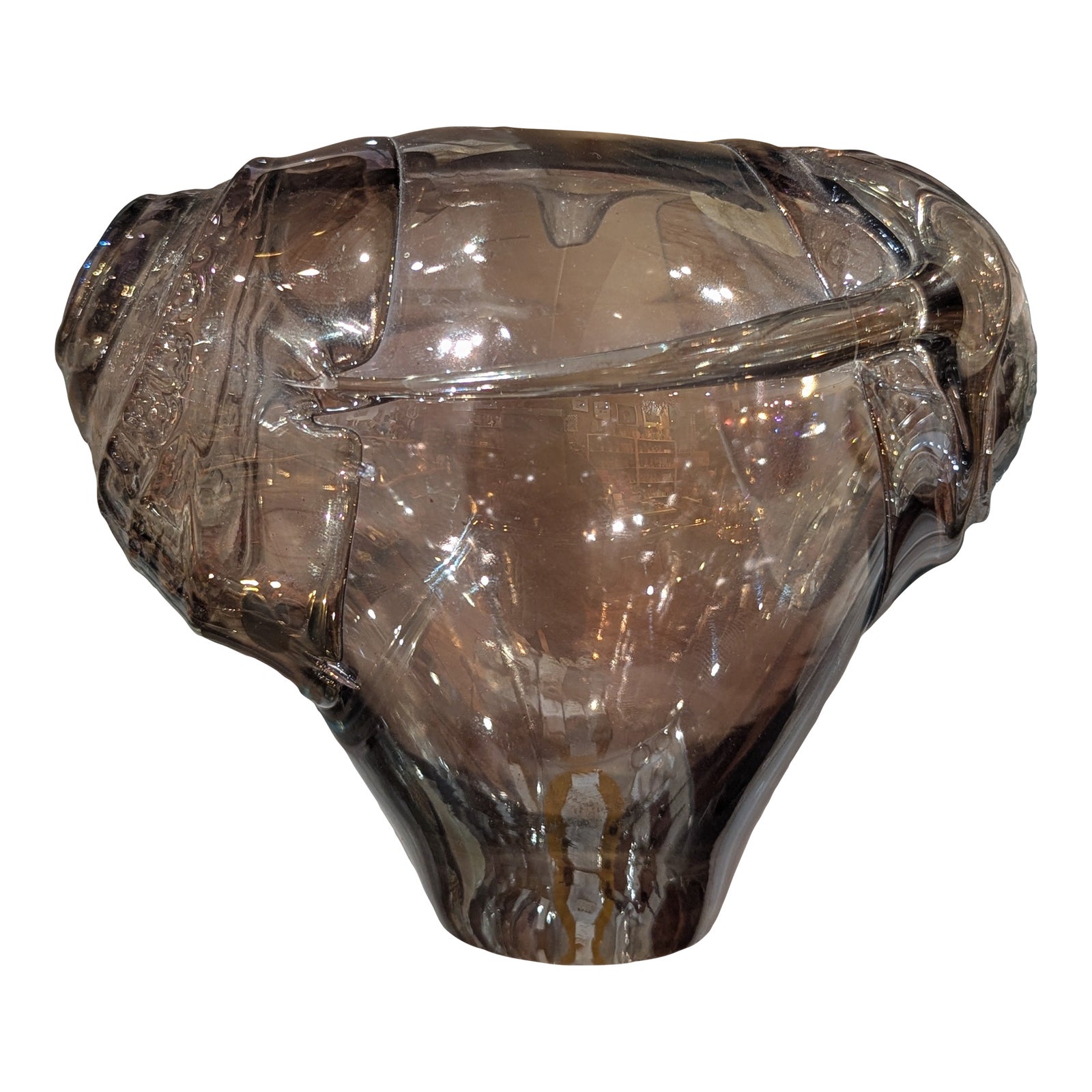 Jim Wayne Smoky Irredescent Art Glass Vessel | Chairish
