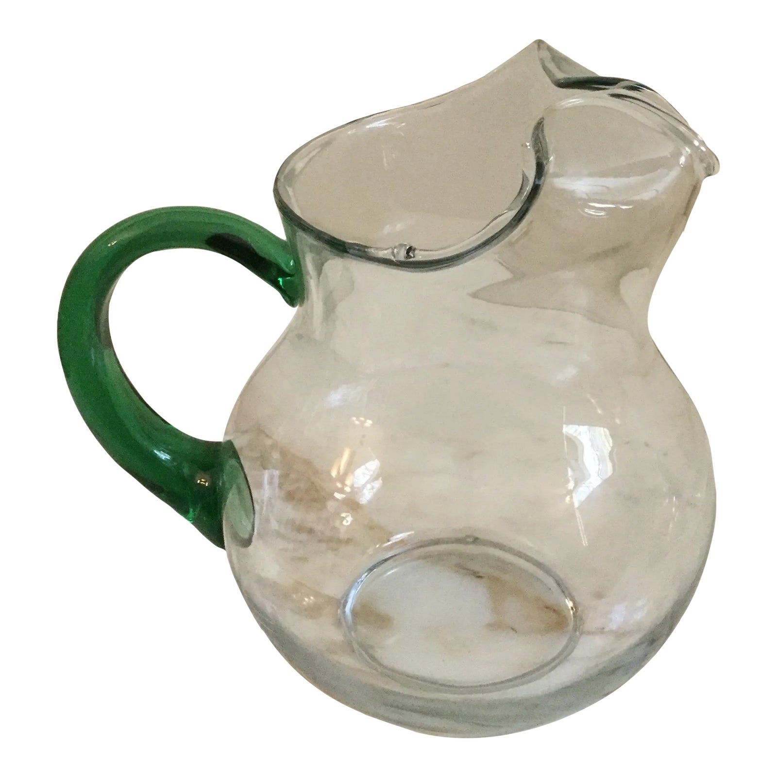 Vintage Libbey Glass Pitcher With Green Handle | Chairish