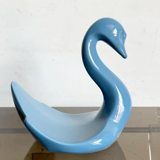 Postmodern Blue Ceramic Swan Dish | Chairish