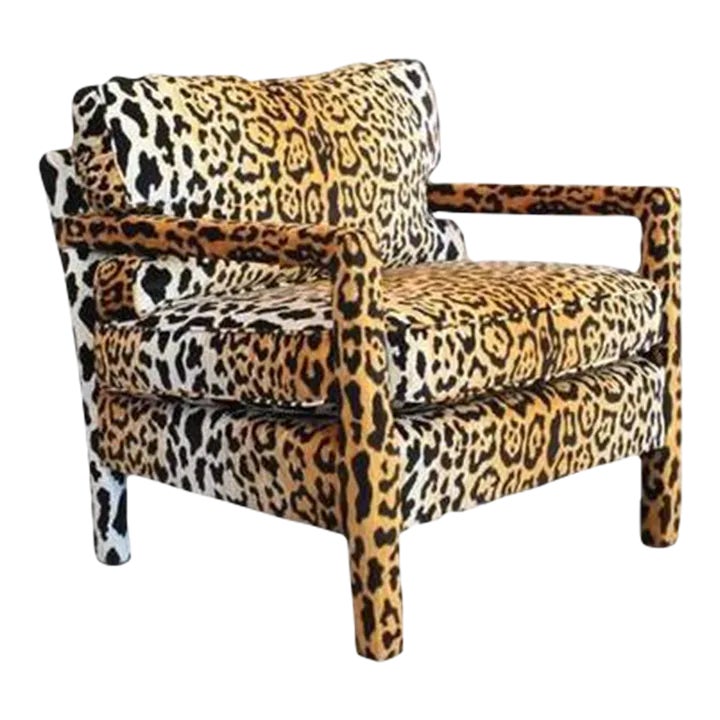 Single Custom Leopard Parsons Chair in the Style of Milo Baughman ...