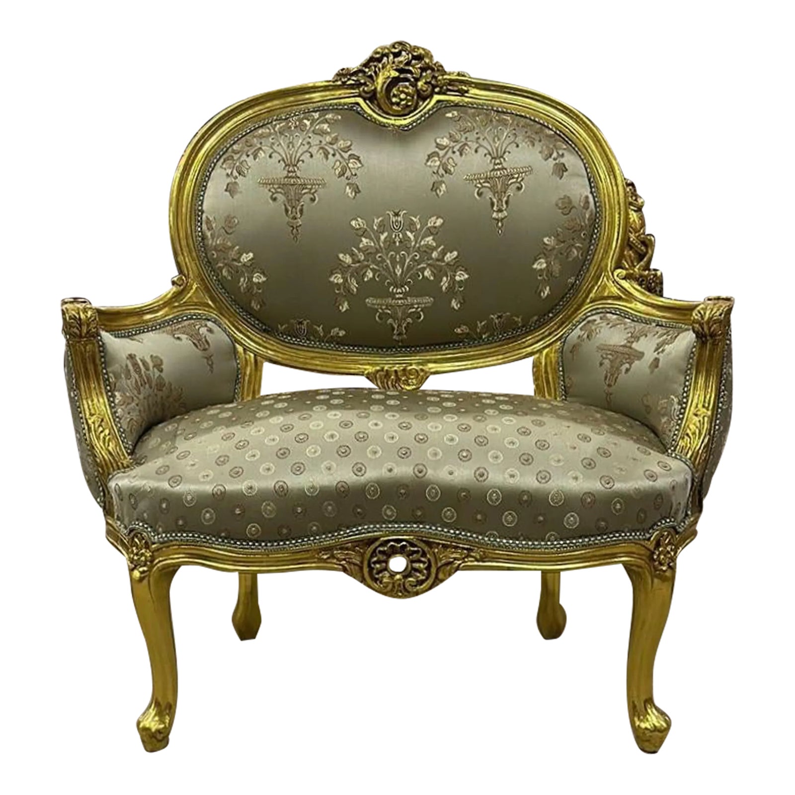 Rococo Style Green Chair With Gold Details | Chairish