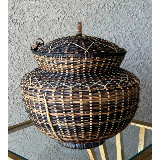 Circa 1970-1985 Rattan & Nito Vine Circular Pedestal Lidded Urn Basket ...