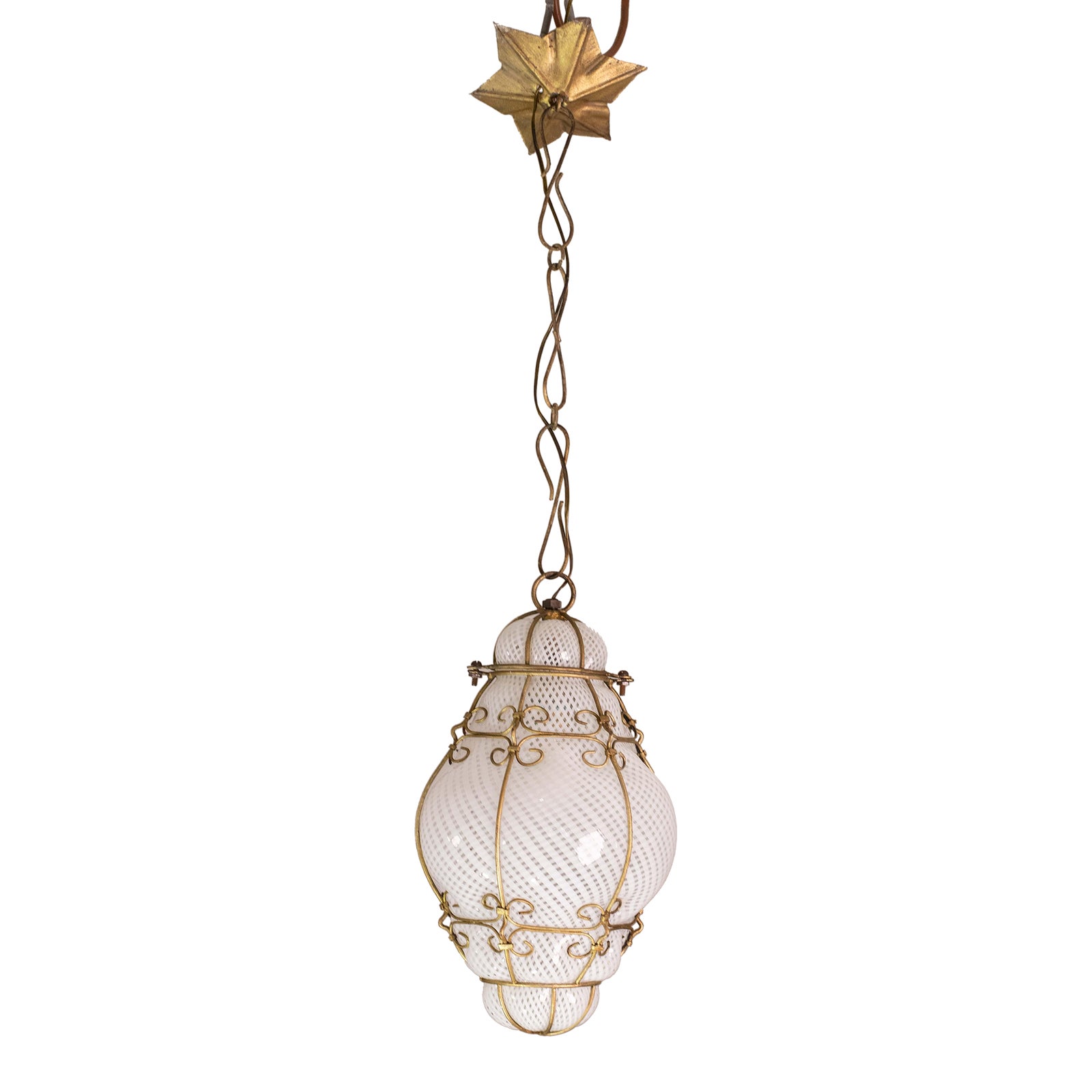 Venetian Lantern in Murano Reticello Glass, 1940s | Chairish