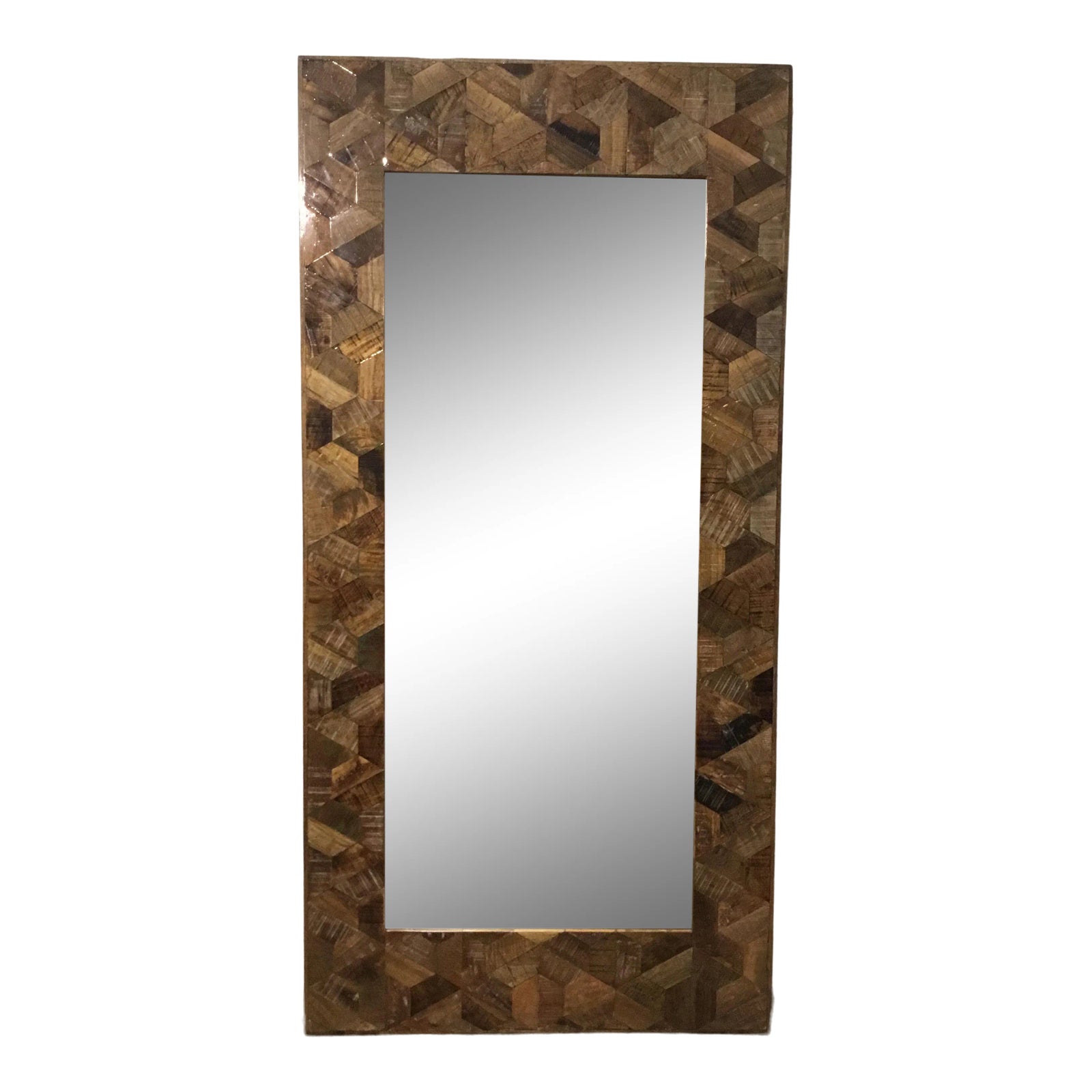 Interlude Home Lacquered Wood Patchwork Finn Floor Mirror | Chairish