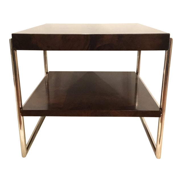 Contemporary Mitchell Gold Wood and Chrome Side Table | Chairish