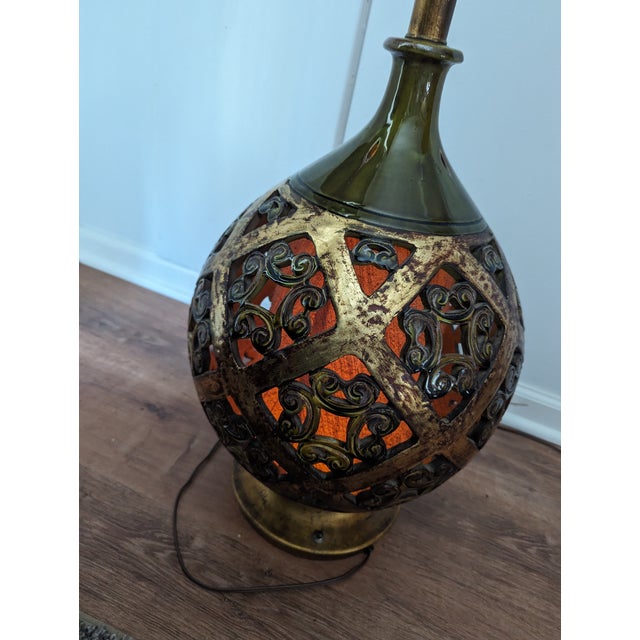 Mid-Century Extra Large Avocado Weave Lamp | Chairish