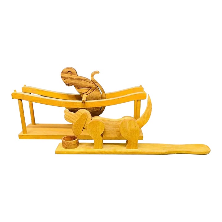 Late 20th Century Wooden Monkey & Dog Handmade Automata Toys a Set ...