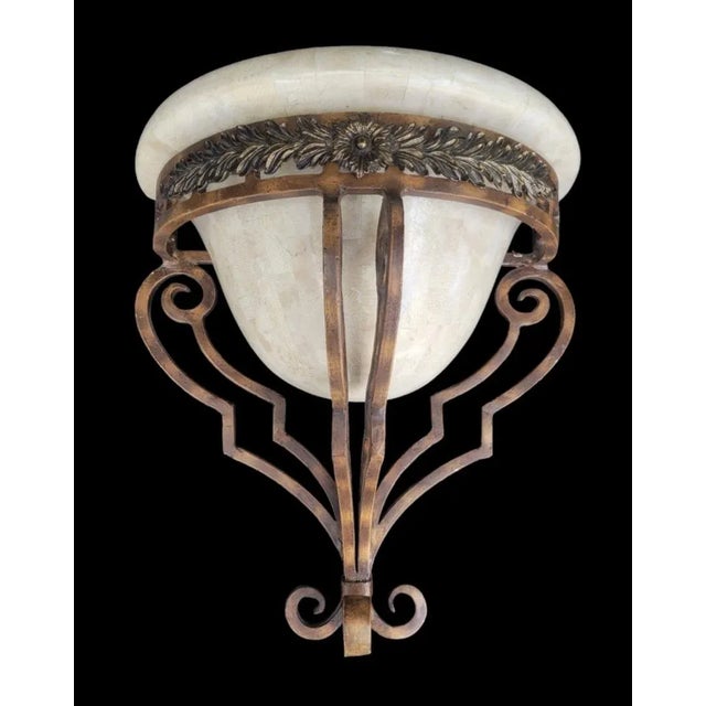 Vintage Large Maitland Smith Tessellated Stone Iron 1 Light Heavy Wall ...