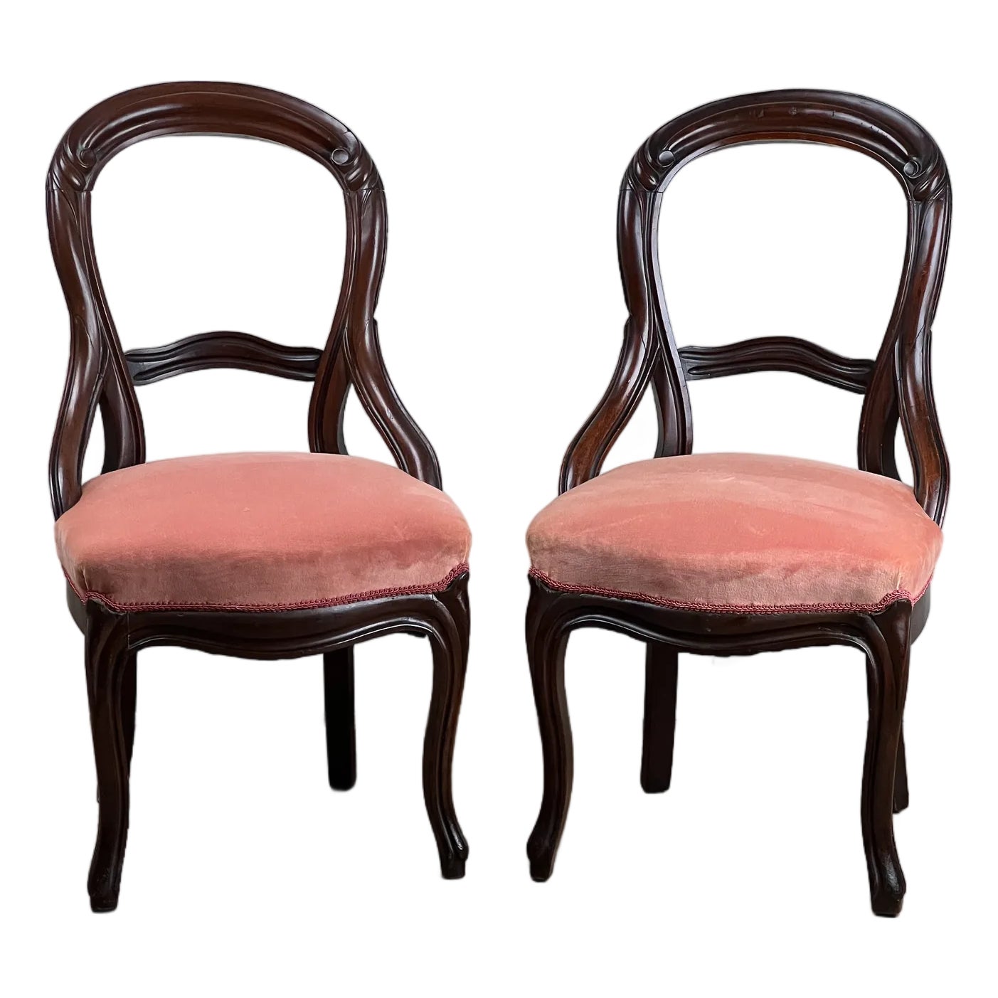 Antique Pair Victorian Walnut Balloon Back Side Chairs | Chairish