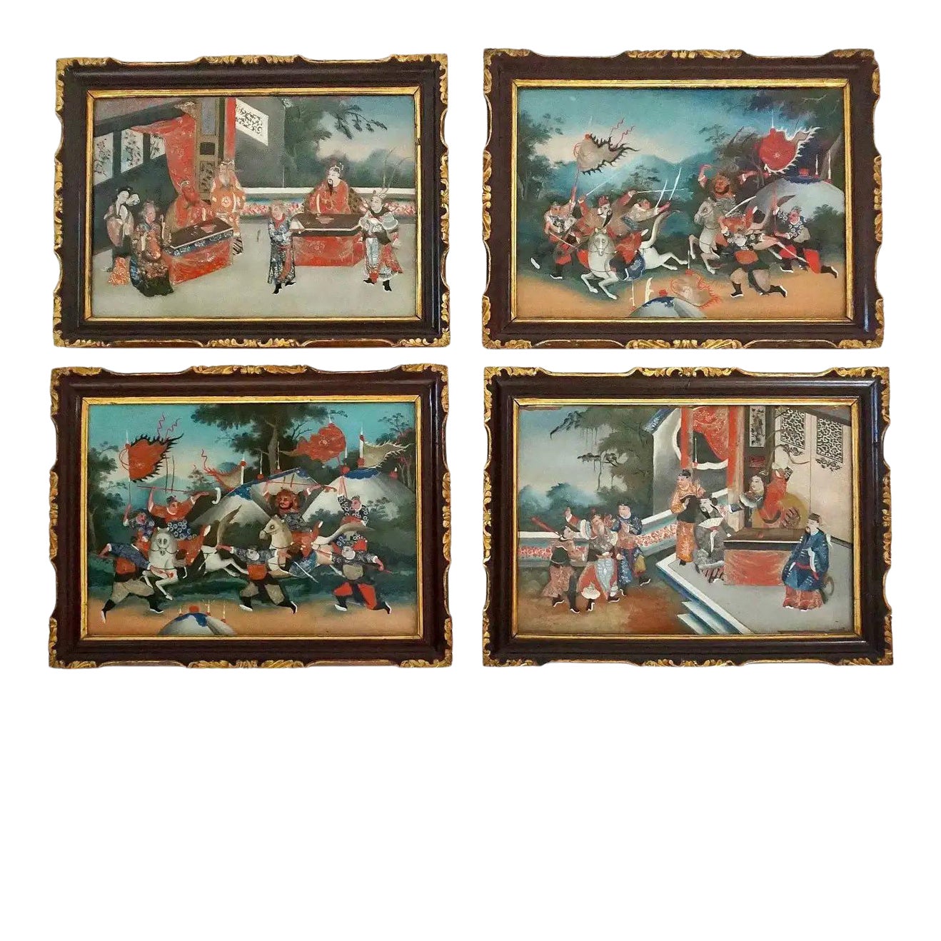 Chinese Export Reverse Glass Paintings, Framed - Set of 4 | Chairish