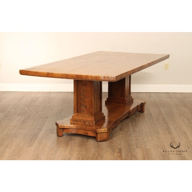 Custom Crafted Large Rustic Walnut Double Pedestal Dining Table | Chairish