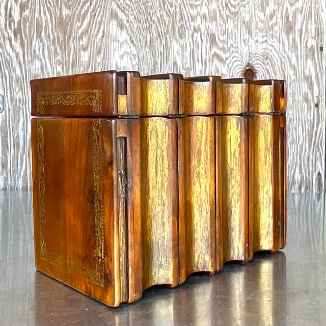 Vintage Wooden Faux Leather Bound Book Storage Box | Chairish