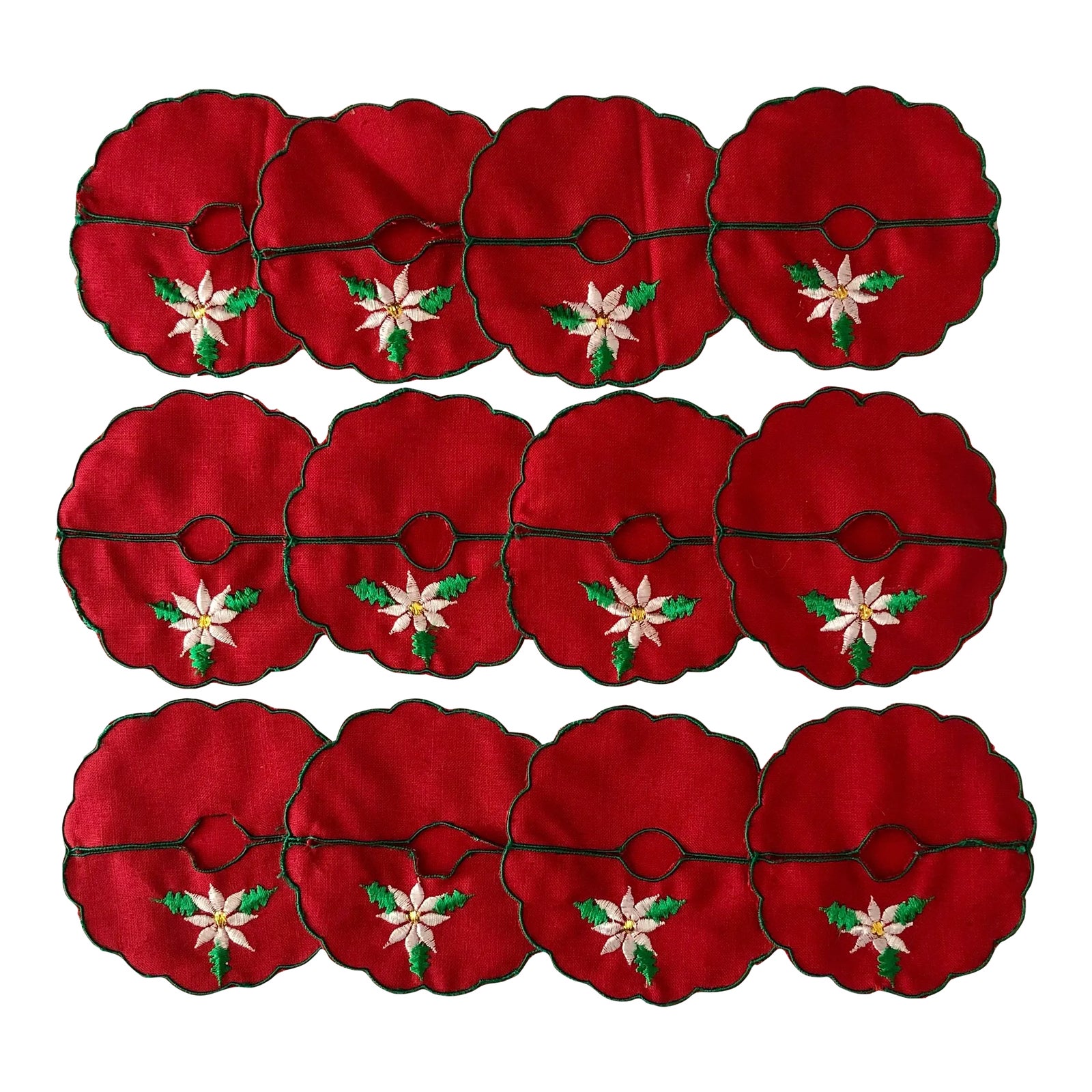 1970s Hand Stitched Red Poinsetta Holiday Wine Glass Slippers- Set of ...