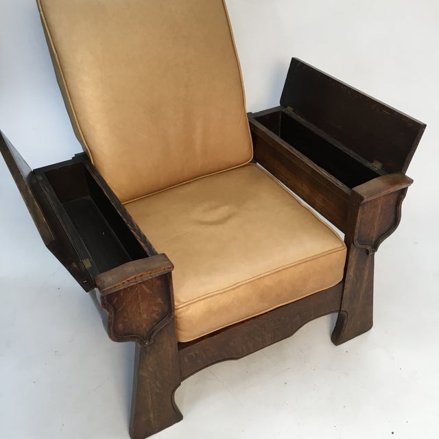 Oak Reclining Morris Chair With Hinged Compartments | Chairish