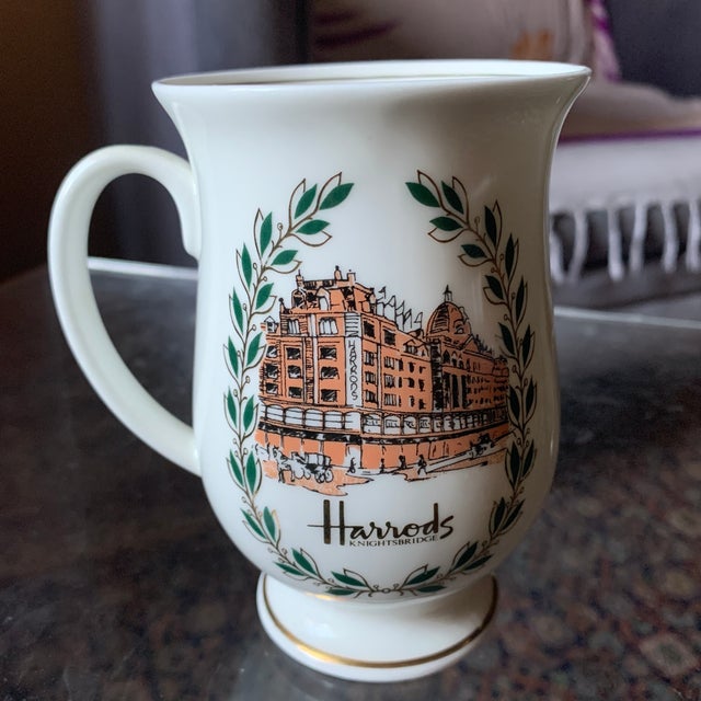 Vintage Harrods Gold Trim with Garland Coffee Mug | Chairish