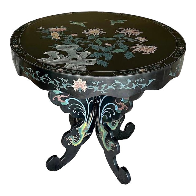 Asian Wood Black Lacquered Round Table | Chairish