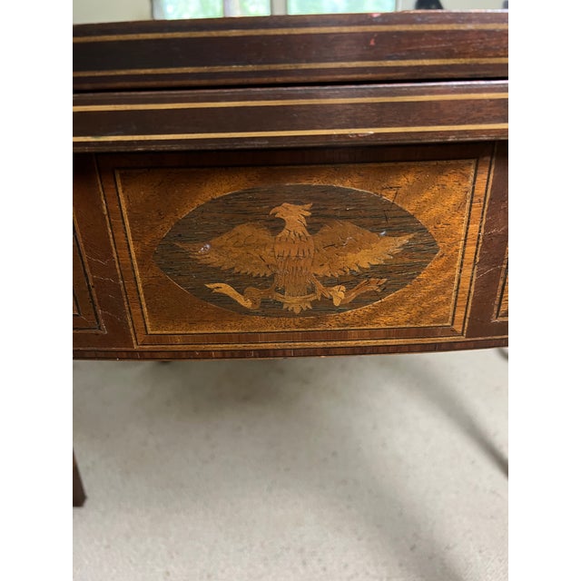 1910s Antique Mahogany Federal Eagle Inlay Console Game Table | Chairish