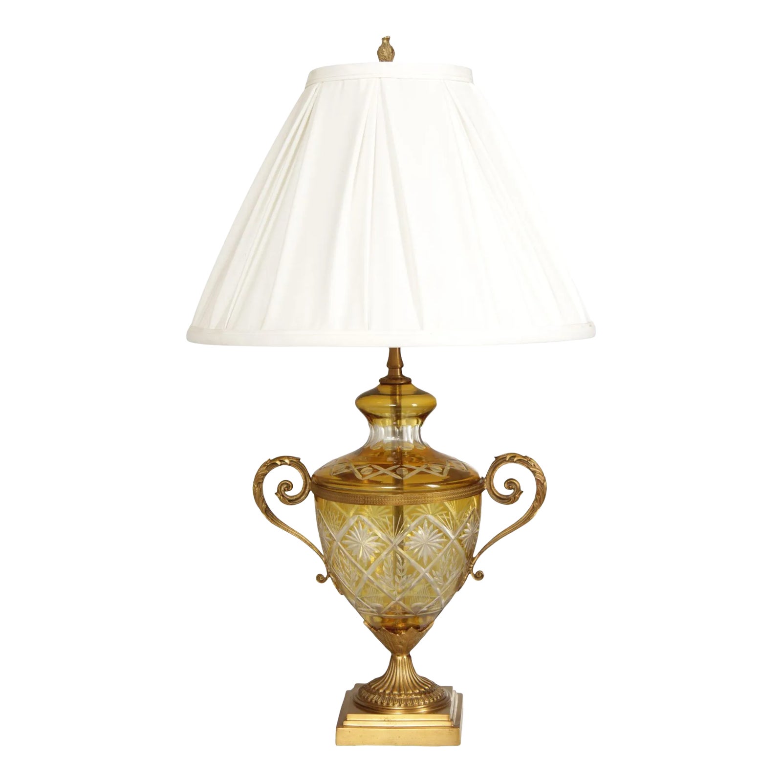 Ethan Allen Amber Glass Urn Table Lamp | Chairish
