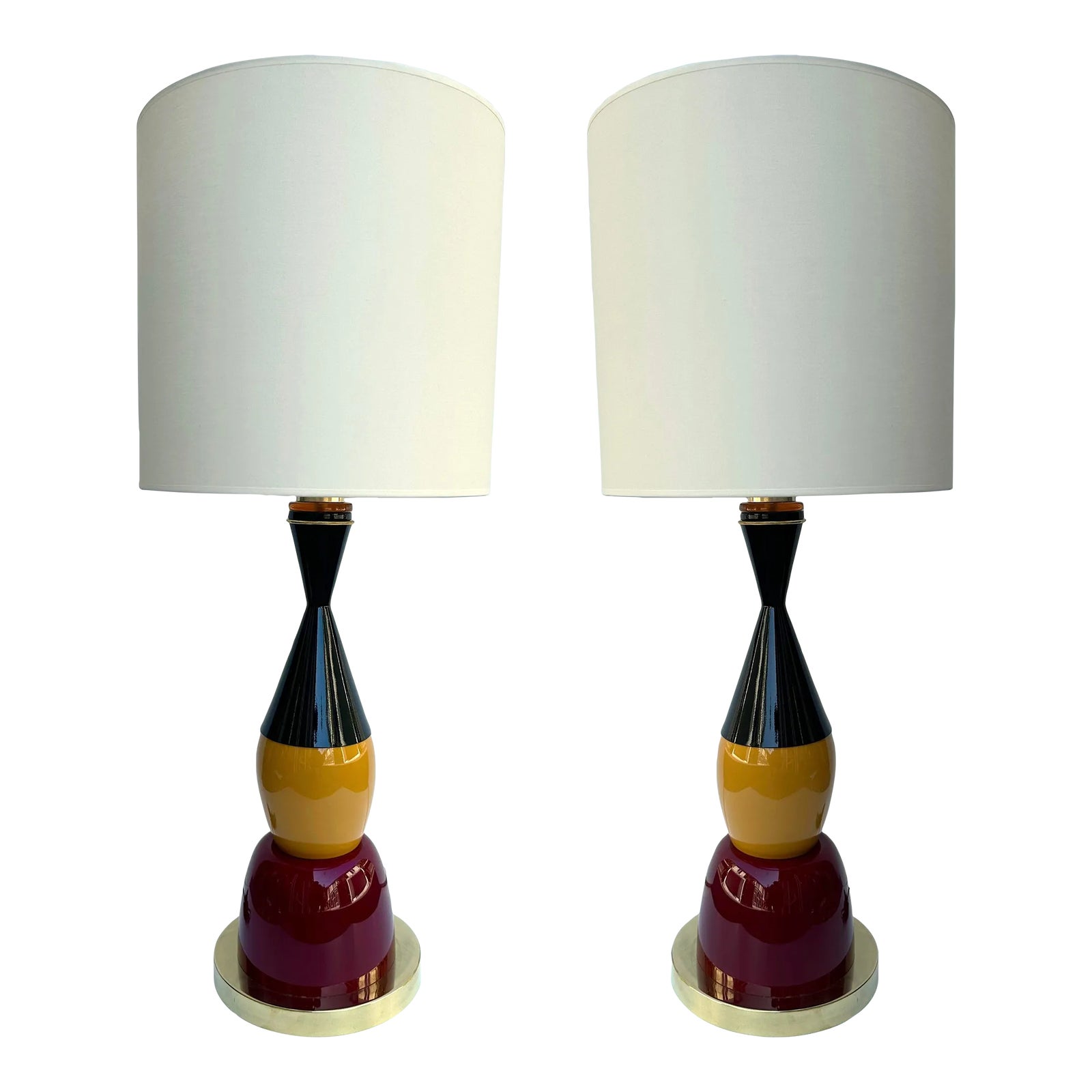 Contemporary Pair of Brass Murano Glass and Lacquered Metal Cone Lamps ...