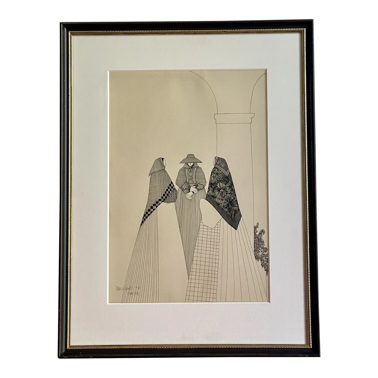 Pen & Ink Drawing Signed Luis Valdez Ibiza 1976 Minimalist Art ...