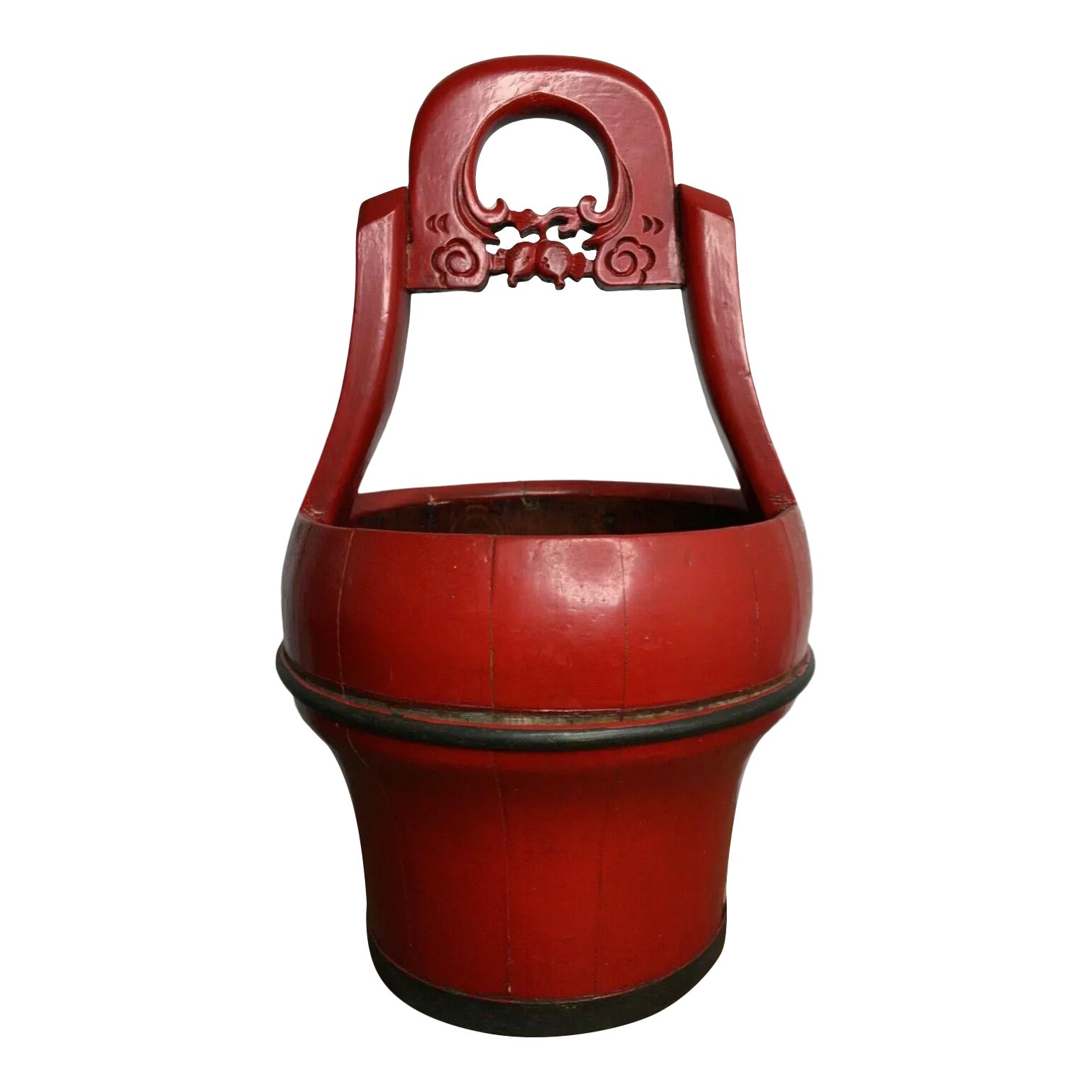 Antique Hand Carved Chinese Water Bucket | Chairish