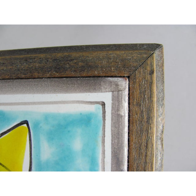 1960s DeSimone Hand Painted Sun Ceramic Tile Wood Frame | Chairish