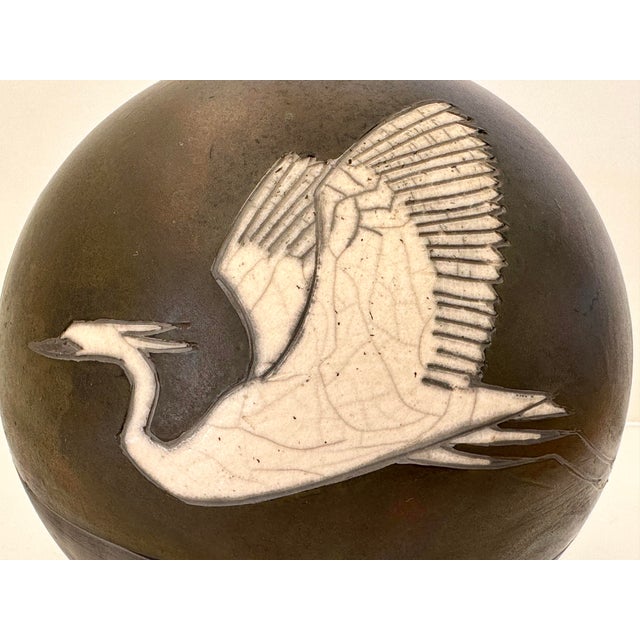 Giusti Studio Copper Based Glaze Egret Pottery Globe Sculpture ...