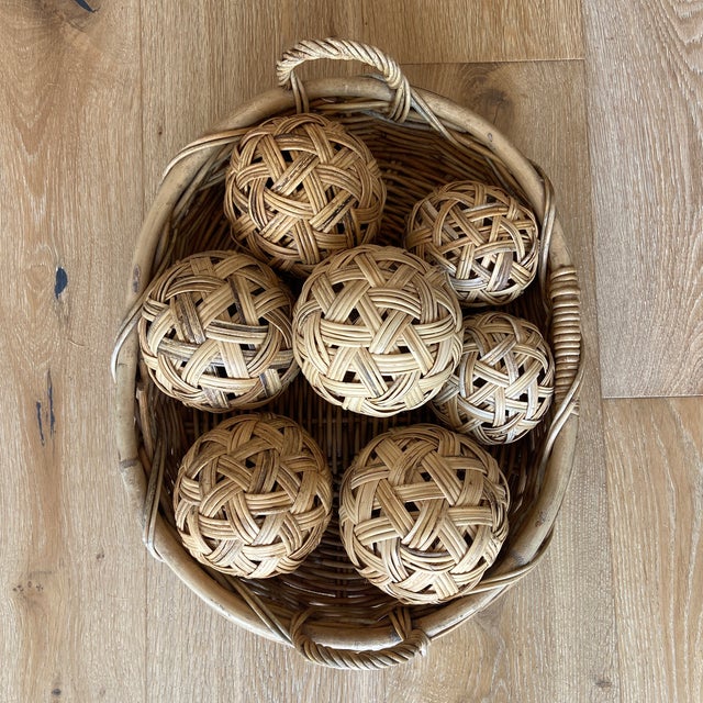 Vintage Basket With Rattan Wicker Spheres | Chairish