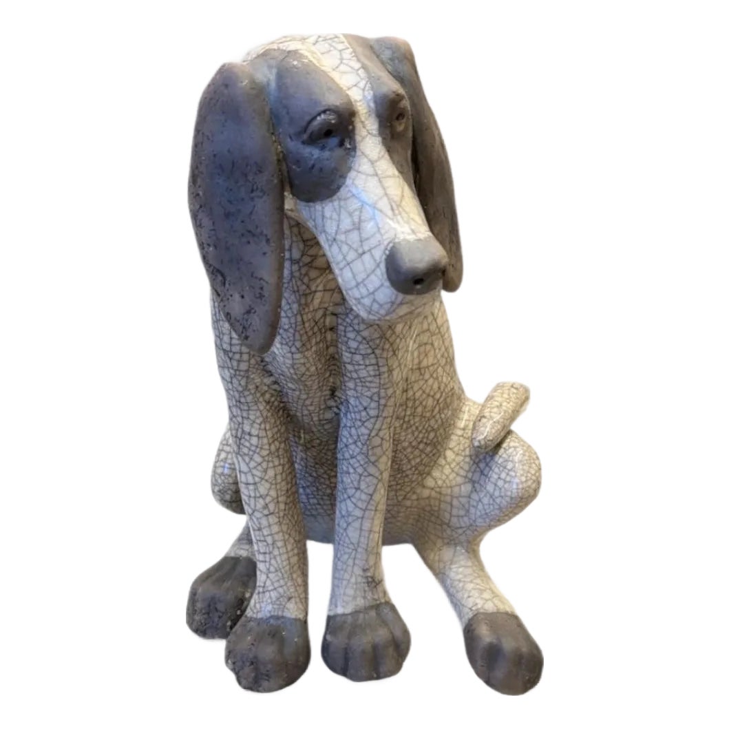 Charming Ceramic Dog Sculpture With Raku Crackle Glaze | Chairish