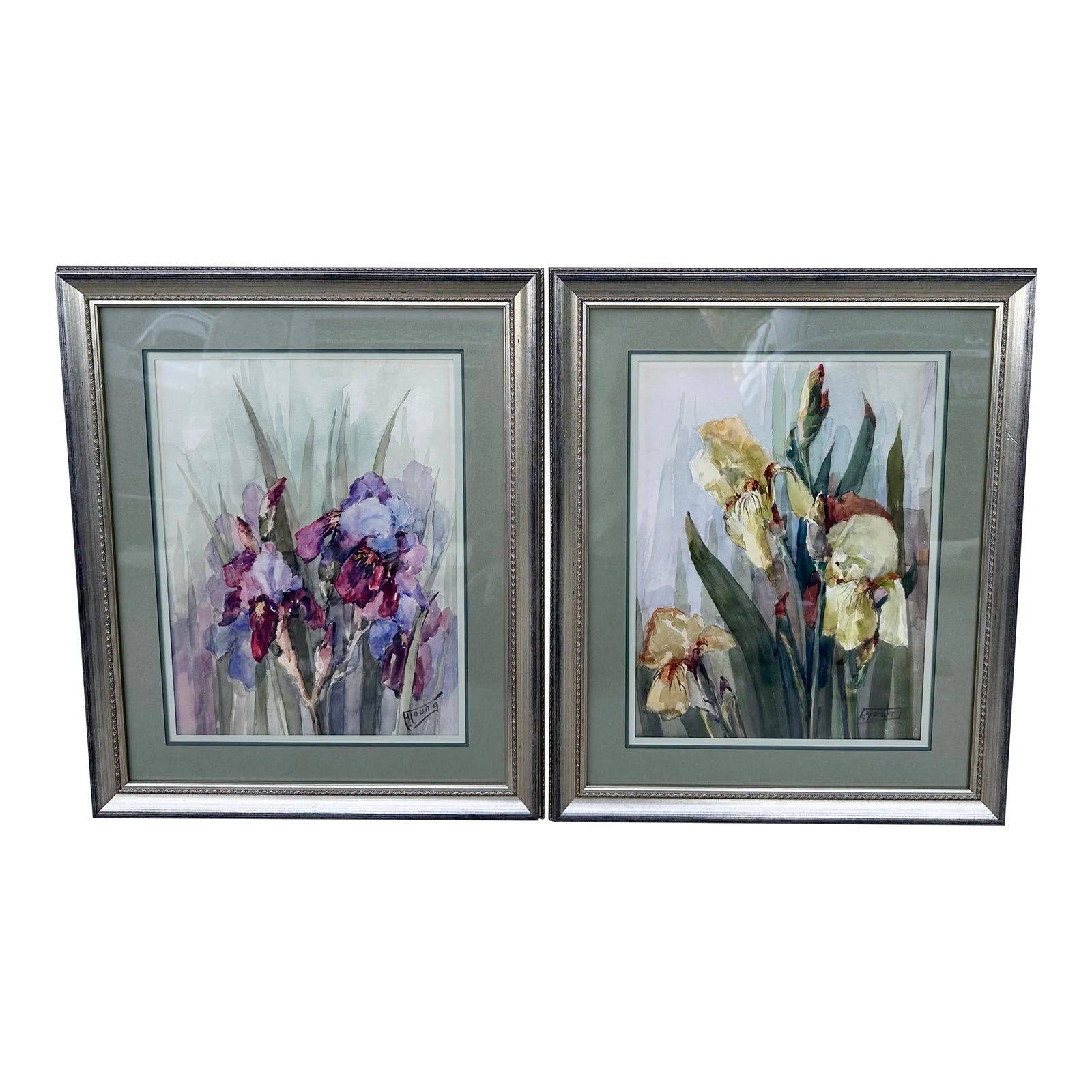 Pair of Vintage Original Floral Watercolor Paintings by Listed Artist ...