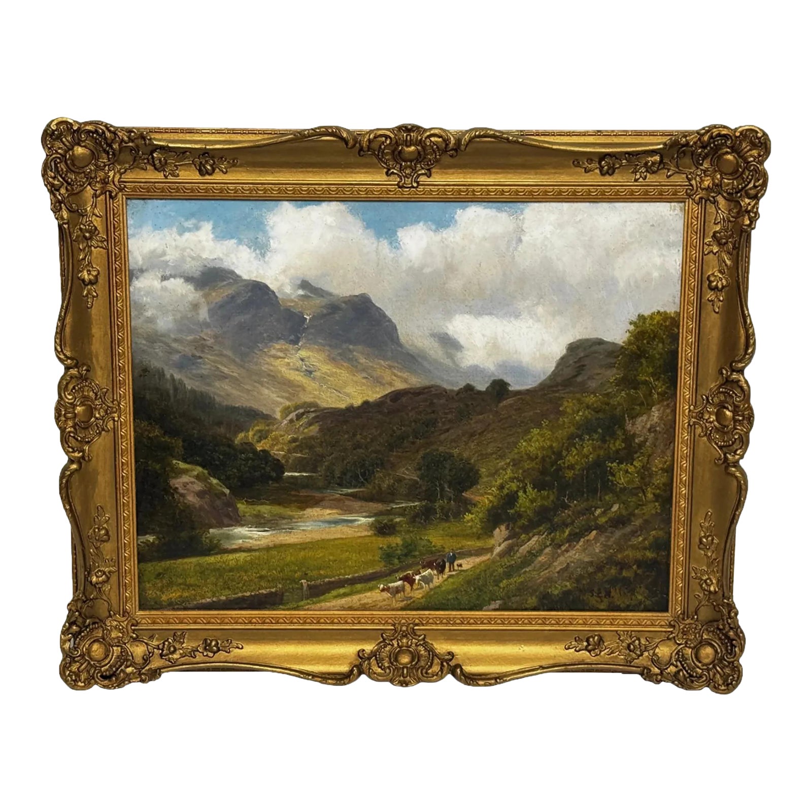 Victorian Oil Painting Afternoon in Borrowdale Landscape Lake District ...