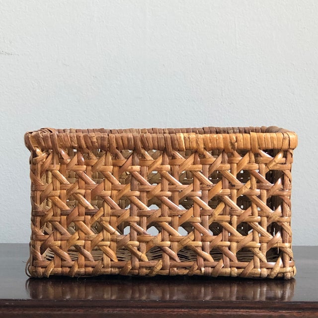 Vintage Mid-20th Century Cane & Wicker Basket | Chairish