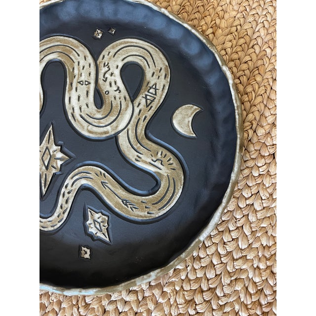 Ceramic Snake Plate - Black and White Pottery | Chairish