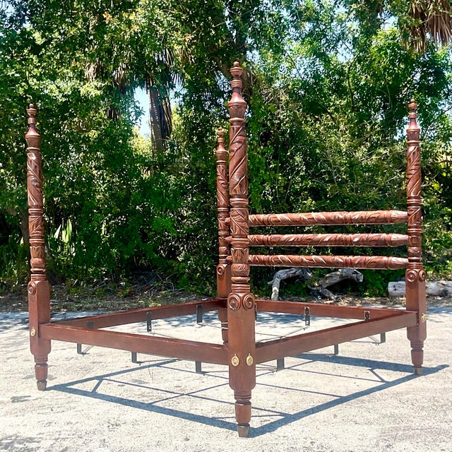 Late 20th Century Vintage Boho King Carved Poster Bed After Ralph ...