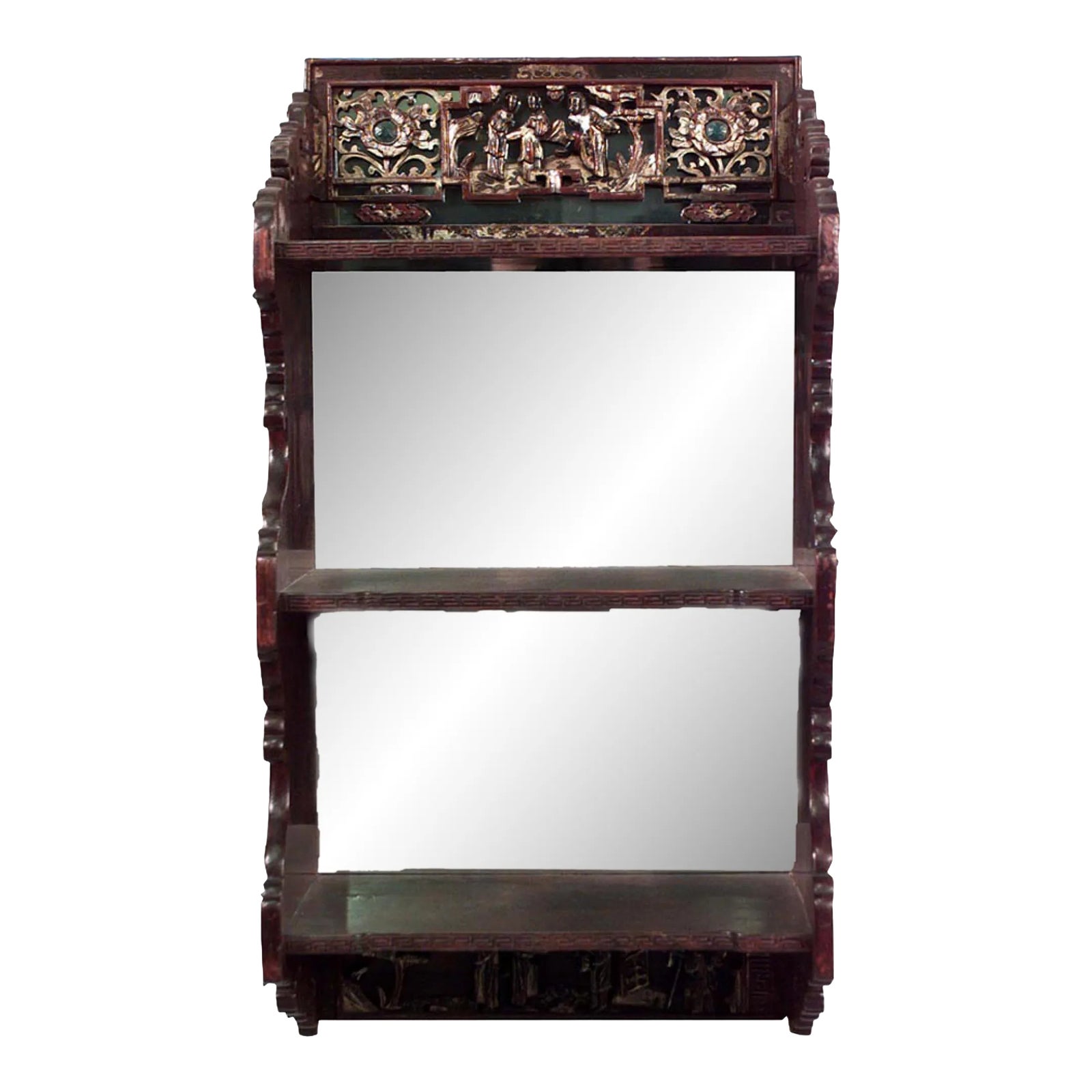 Chinese Maroon Lacquered Wall Shelf | Chairish