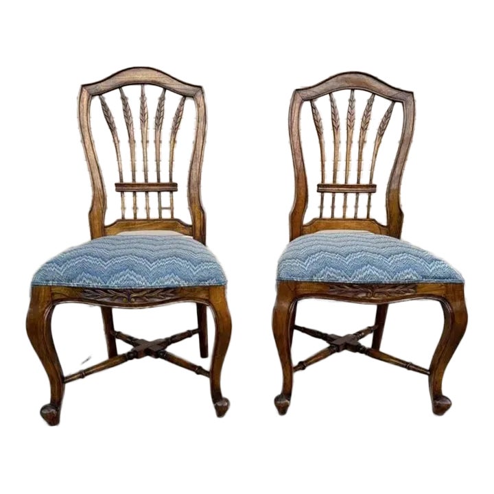 Late 20th Century Pair of French Country Style Wheat Sheaf Back ...