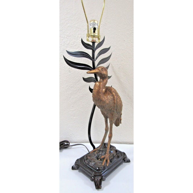 1990s Sculptural Gold Heron With Plant Left Facing Table Lamp | Chairish