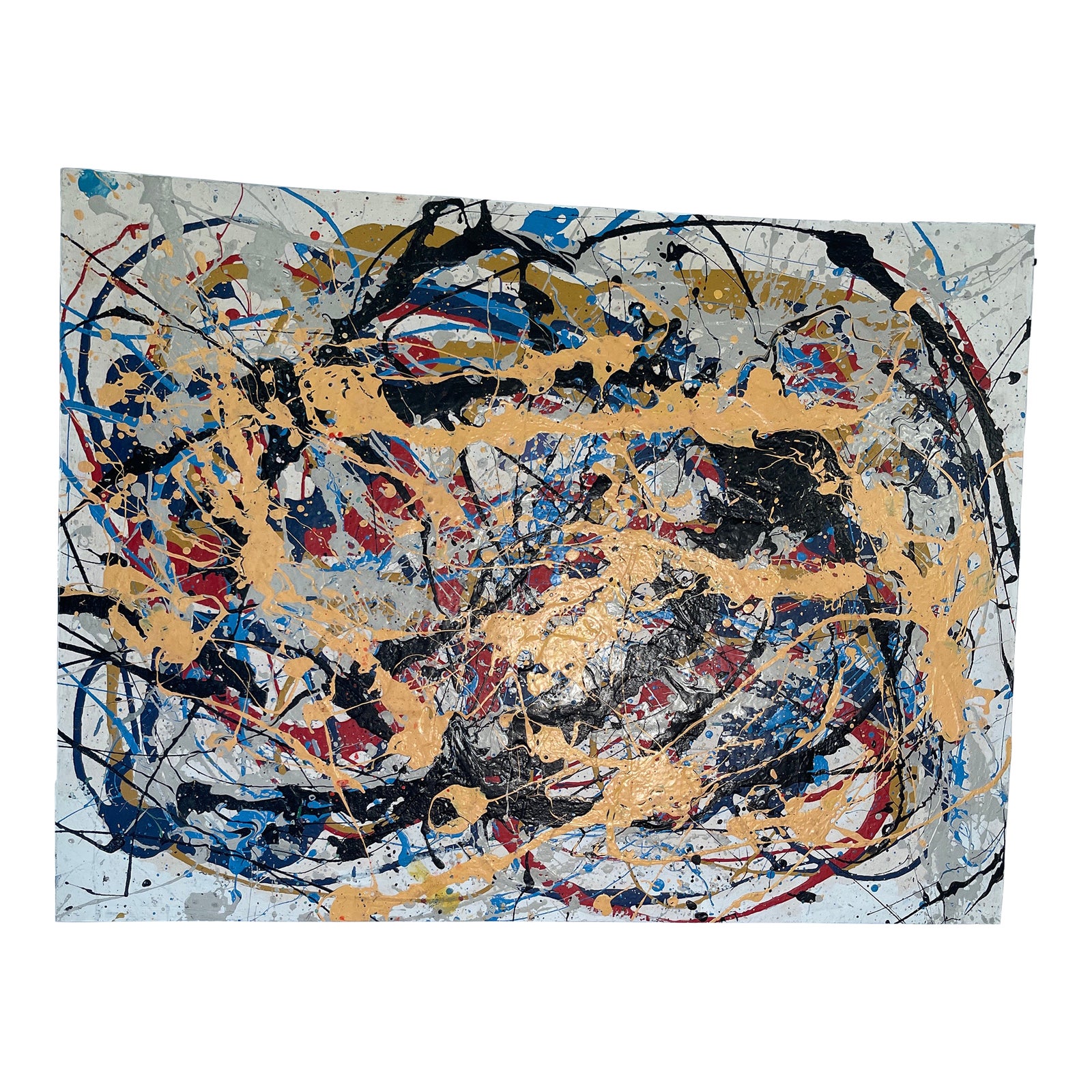 “After Pollock #3 by John Frates, #1744, 24x32x1/2 In., on Wood, Mid ...