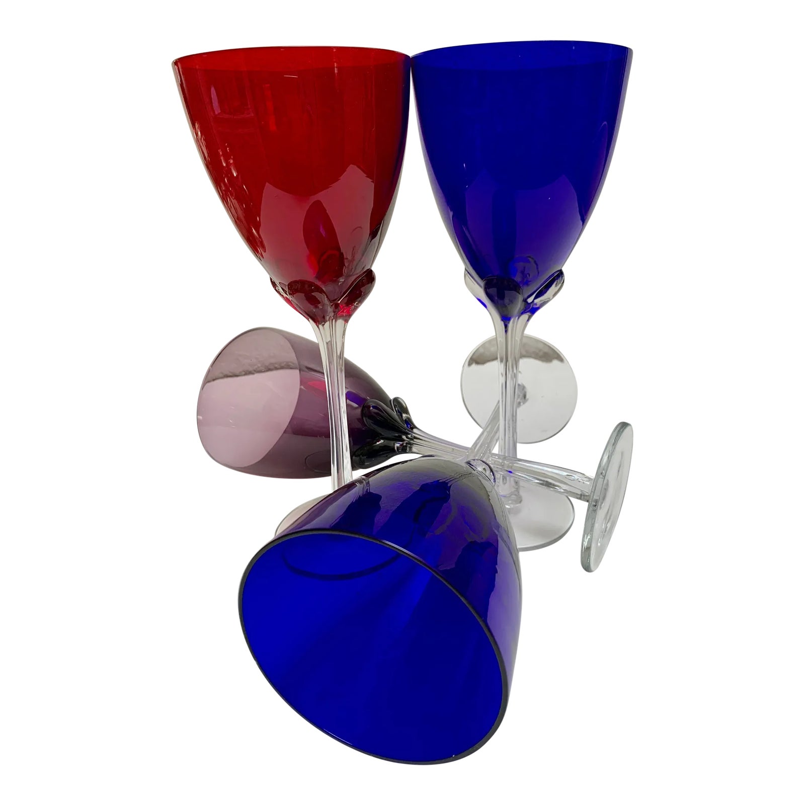 Large Jewel Toned Vintage Wine Goblets - Set of Four | Chairish
