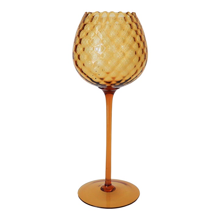 Mid Century Empoli Italy Long Stem Amber Glass Optic Snifter Vase