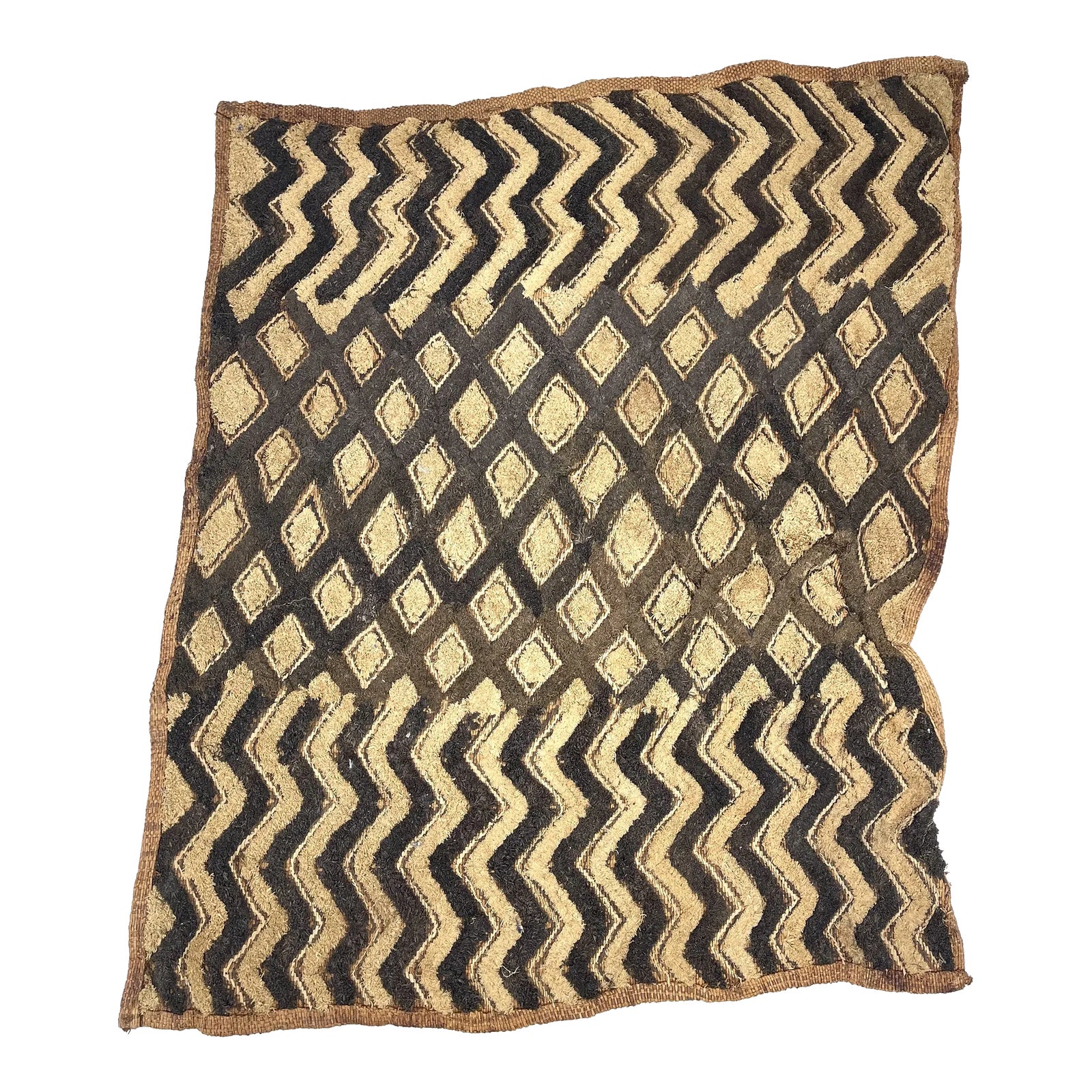 20th Century Square Kuba Raffia Textile | Chairish
