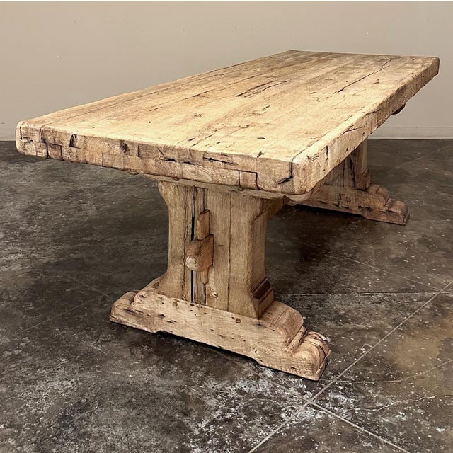 Grand Rustic Trestle Dining Table in Solid Oak With 2 Leaves | Chairish