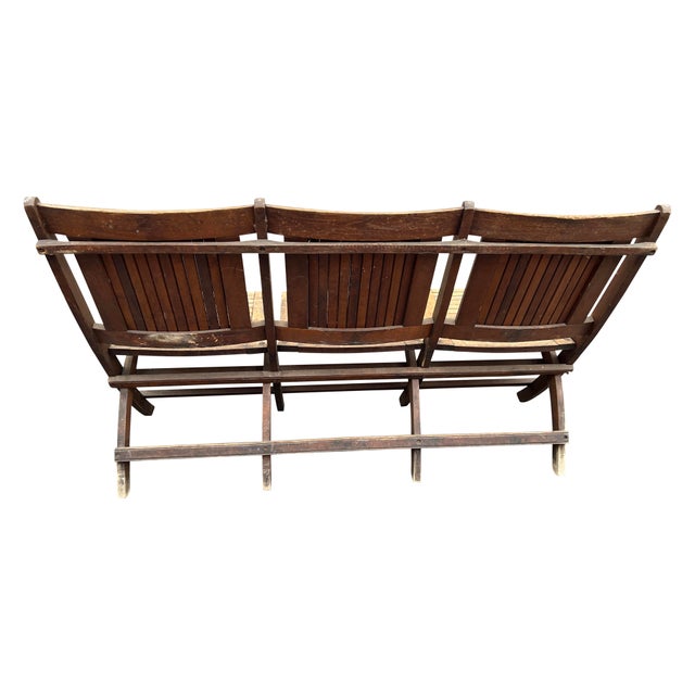 Early 20th Century Mid Century Double Folding Wood Bench Chair 3 Seat ...
