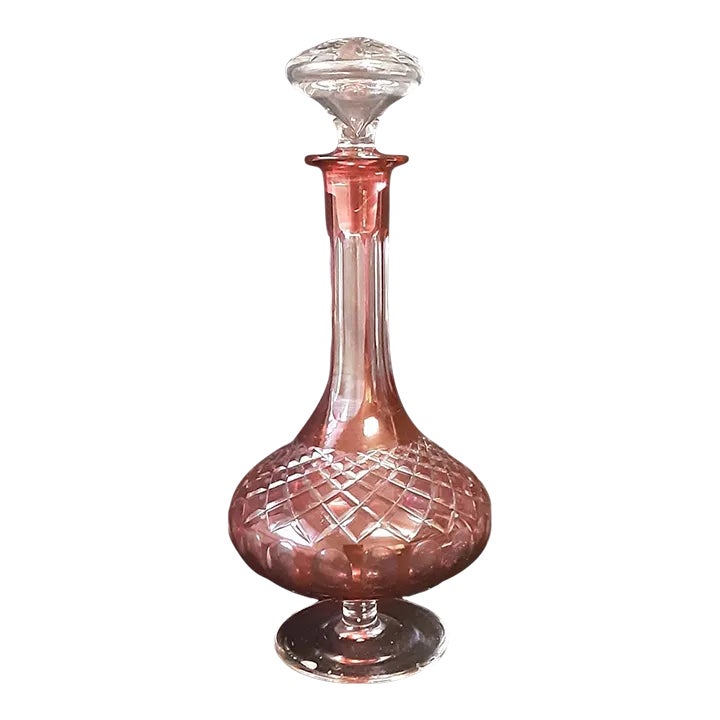 Vintage Cut Glass Cranberry Crystal Decanter | Chairish