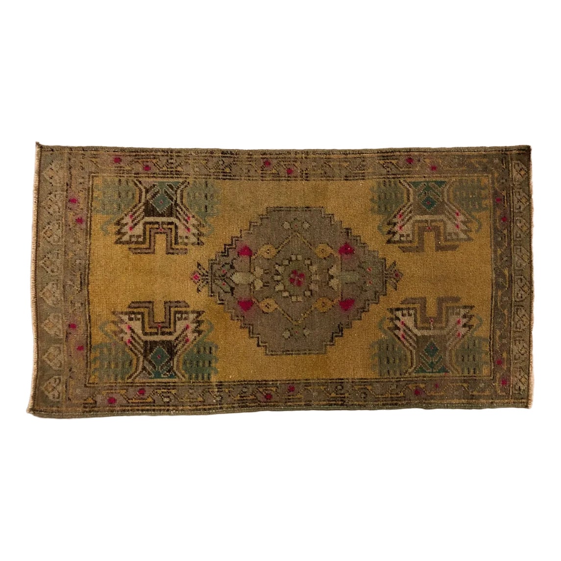 Small Vintage Bohemian Yellow Rug | Chairish