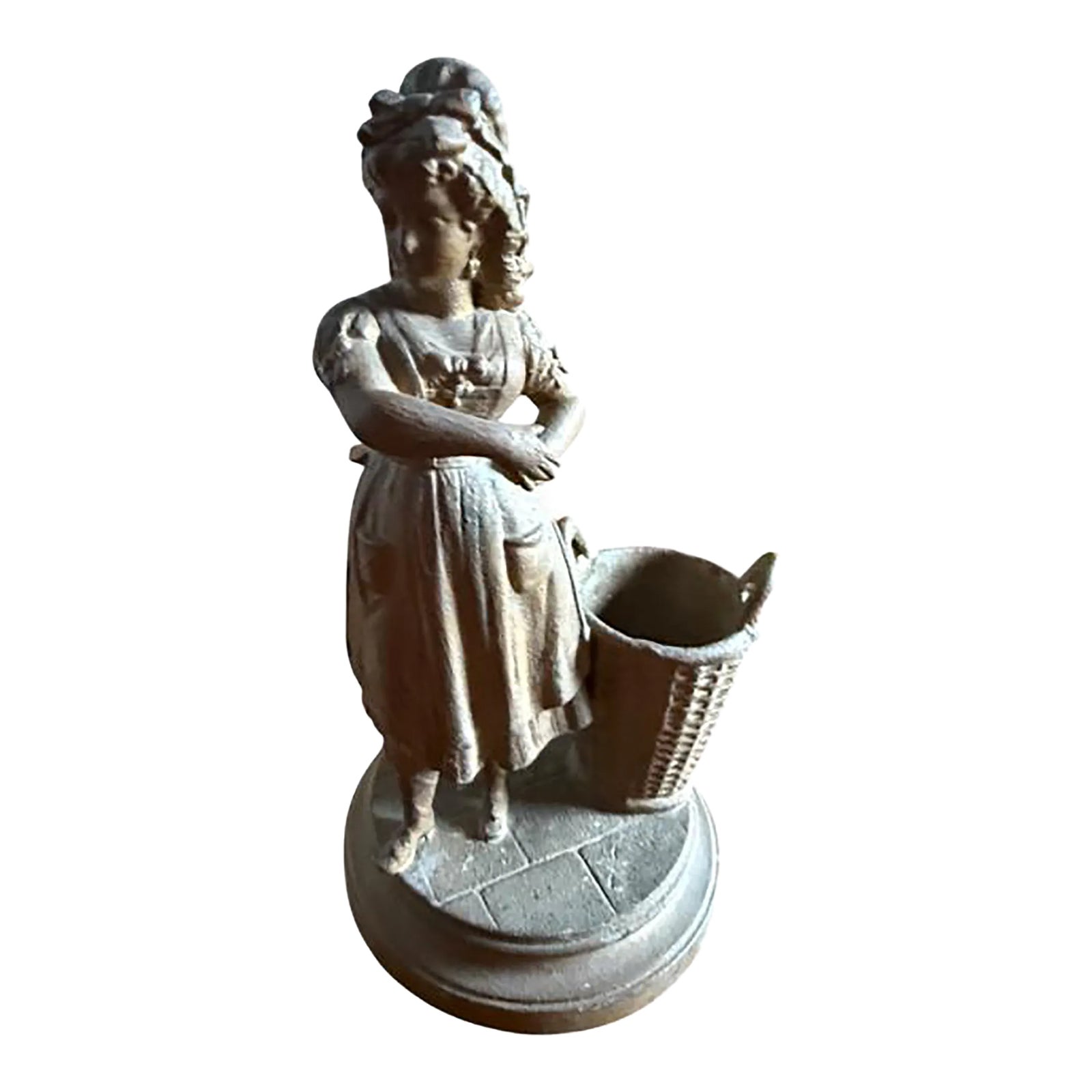 1950s LSF Foundry Cast Metal Statue of a Girl With Basket | Chairish