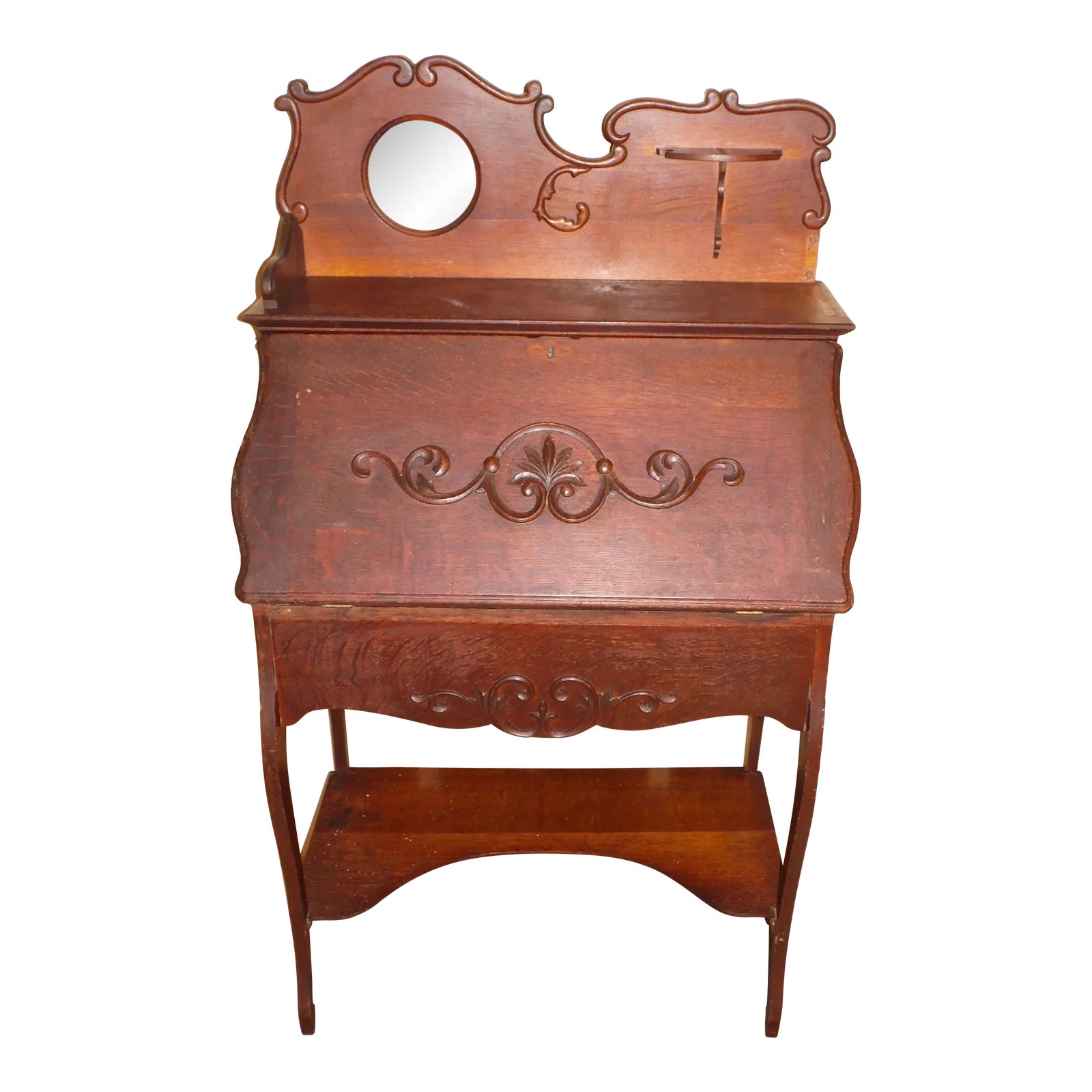 Antique Larkin Style Slant Front Desk Small Solid Oak Drop Front ...